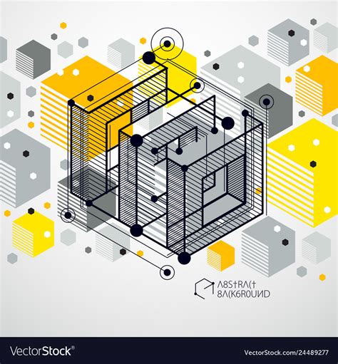 Isometric Abstract Yellow Background With Linear Vector Image