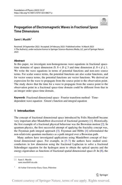 Propagation Of Electromagnetic Waves In Fractional Space Time Dimensions Request Pdf