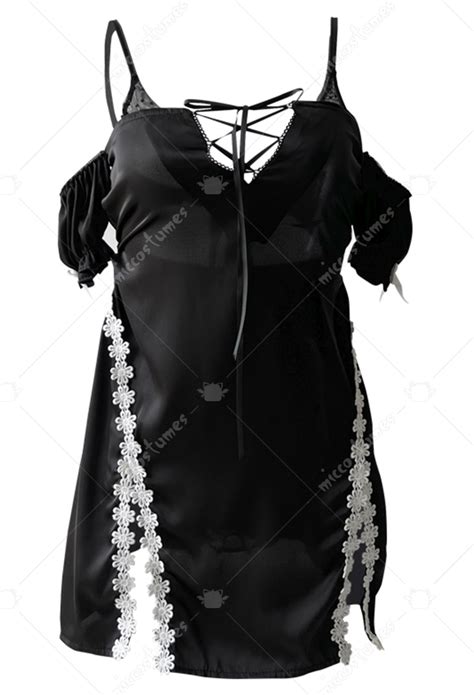 Sexy Lingerie Backless Dress Off Shoulder Chest Lace Up High Slit