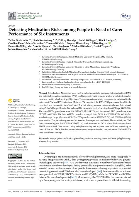 Pdf Detecting Medication Risks Among People In Need Of Care