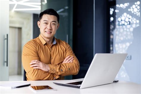 Premium Photo Portrait Of Mature Experienced Asian Businessman Inside Office At Workplace Boss