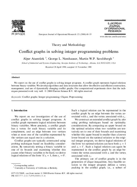 Pdf Conflict Graphs In Solving Integer Programming Problems George Nemhauser