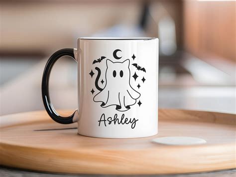 Ghost Cat Mug With Name Halloween Ts For Cat Lover Ts For Women