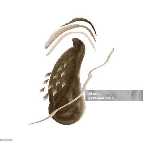 세피아 텍스처 모양 선 및 점으로 수채화 추상적 인 손으로 그린 그림 흰색 배경이 있는 추상적인 사각형 그림입니다 갈색에 대한 스톡 벡터 아트 및 기타 이미지 Istock