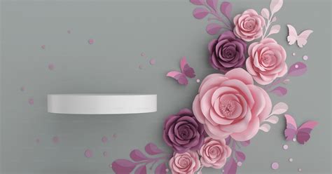 종이 아트 파스텔 컬러 꽃 추상 배경 3d 렌더링이 있는 연단 디스플레이 디자인 사진 Unsplash의 종이접기 이미지