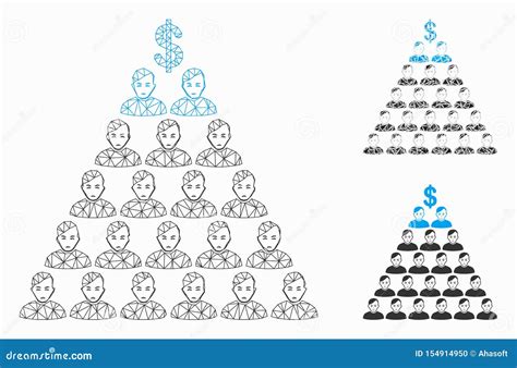 Ponzi Pyramid Scheme Vector Mesh Carcass Model And Triangle Mosaic Icon Stock Vector