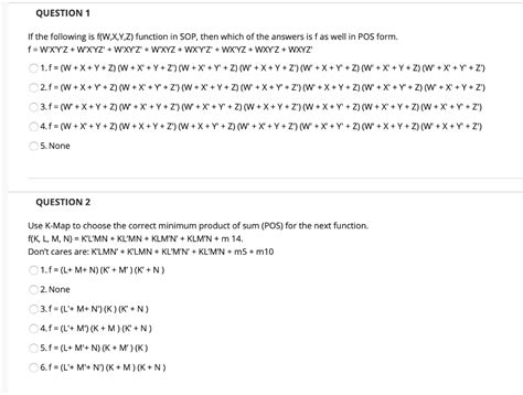 Solved QUESTION If The Following Is F W X Y Z Function In Chegg