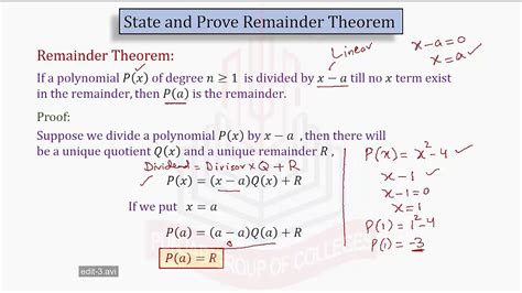 Remainder Theorem Polynomials Proof Examples Youtube Polynomial