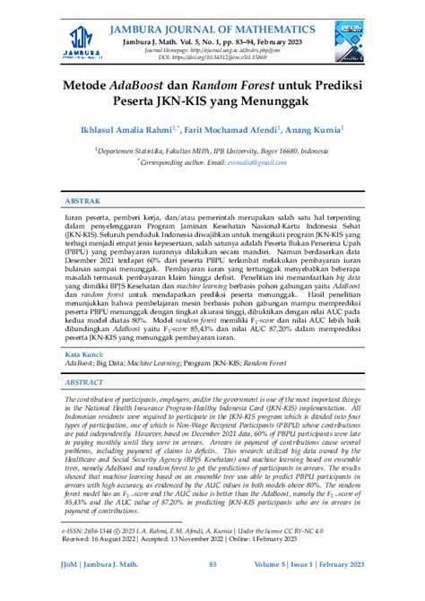 Pdf Metode Adaboost Dan Random Forest Untuk Prediksi Peserta Jkn Kis Yang Menunggak