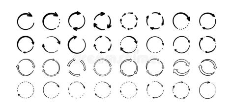 Hand Drawn Doodle Arrow Circle Icon Set Round Recycle Symbol Drawing
