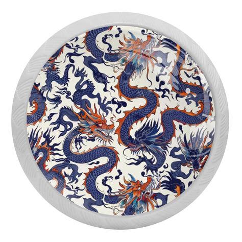 Phooarto Cool Chinese Dragon Pattern 4 Pcs Crystal Glass Cabinet Knobs