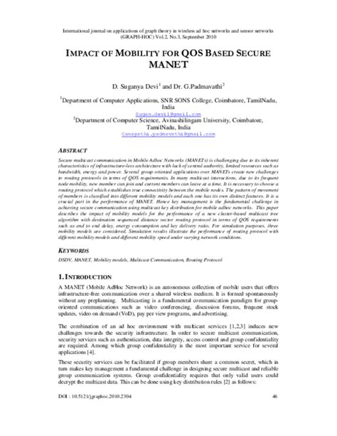 Pdf Impact Of Mobility For Qos Based Secure Manet