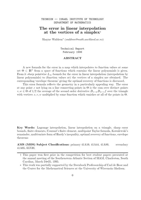 PDF The Error In Linear Interpolation At The Vertices Of A Simplex