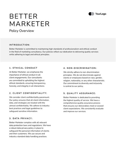 Policy One Pager Template Visme