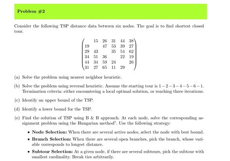 solved problem 2consider the following tsp distance data