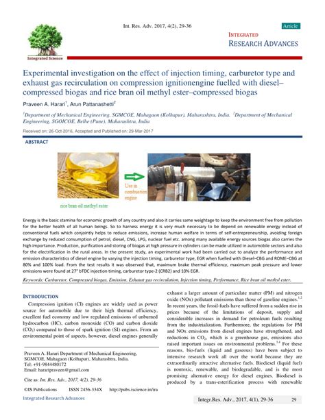 Pdf Experimental Investigation On The Effect Of Injection Timing