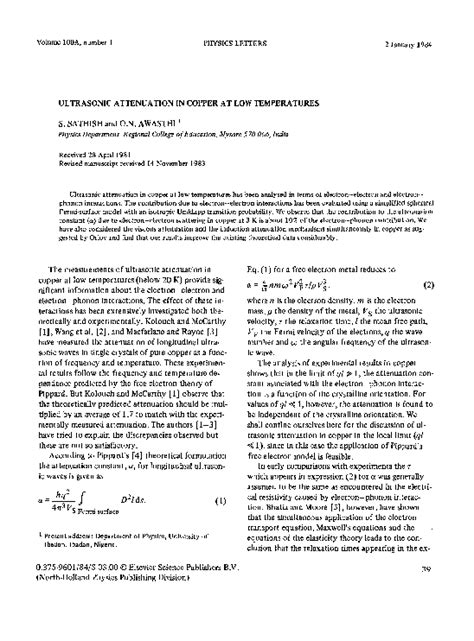 Pdf Ultrasonic Attenuation In Copper At Low Temperatures Sathish
