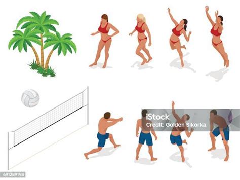 사람들은 배구의 숫자입니다 비치 발리 볼 개념입니다 벡터 아이소메트릭 일러스트 레이 션 배구에 대한 스톡 벡터 아트 및 기타 이미지 배구 Sport Set 개체 그룹