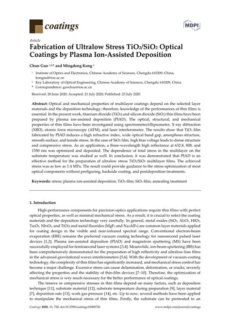 Pdf Fabrication Of Ultralow Stress Tio2 Sio2 Optical Coatings By Plasma Ion Assisted Deposition