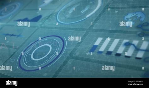 Central Circular Hud Ring Floating Over Grid In Data Analytics Console With Alphanumeric
