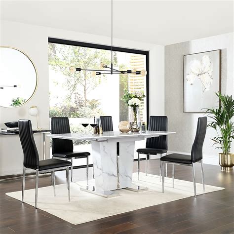 Vienna Extending Dining Table And 4 Leon Chairs White Marble Effect