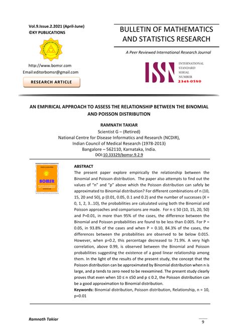 Pdf An Empirical Approach To Assess The Relationship Between The Binomial And Poisson Distribution