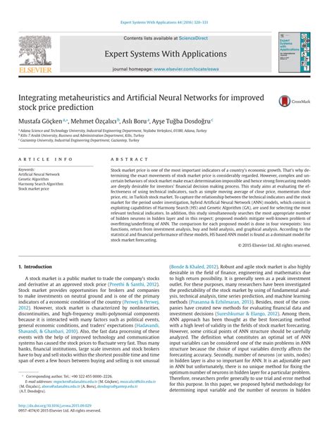 Pdf Integrating Metaheuristics And Artificial Neural Networks For Improved Stock Price Prediction