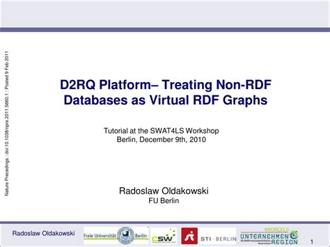 Pdf D2rq Platform Treating Non Rdf Databases As Virtual Rdf Graphs