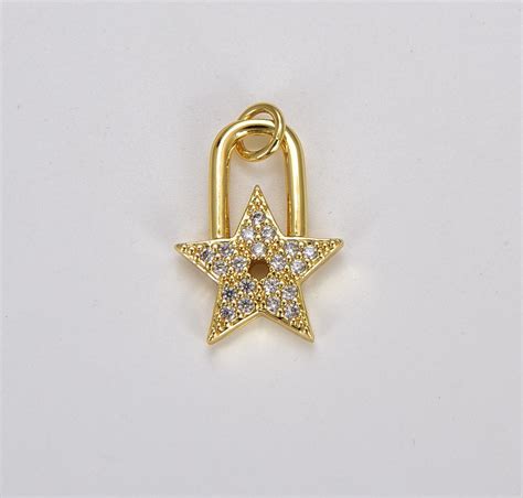 Star Safefty Pin Charm Pendant Cz Micro Pave Star Safety Pin Pendant