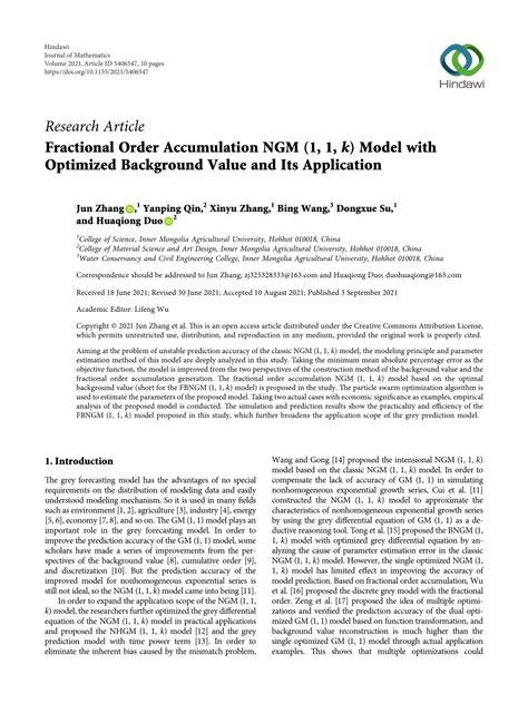 Pdf Fractional Order Accumulation Ngm 1 1 K Model With Optimized Background Value And Its