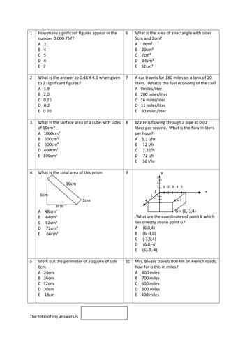 Algebra Multiple Choice Questions Teaching Resources