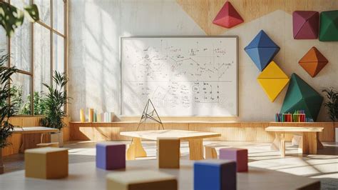 A Sparkling Math Classroom With Geometric Models And A Whiteboard Stock Image Image Of