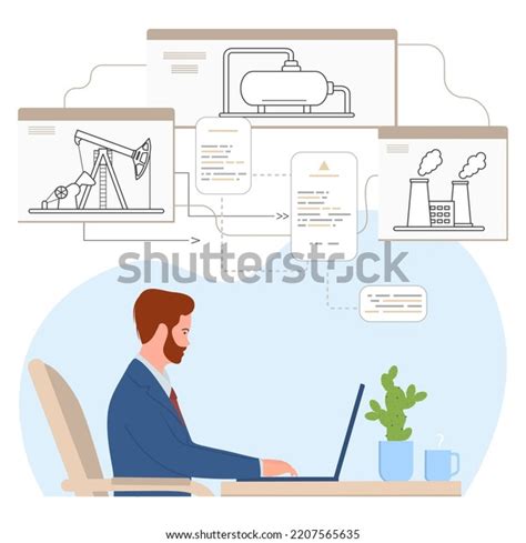 Vector Illustration Man Working Computer Global Stock Vector Royalty Free 2207565635