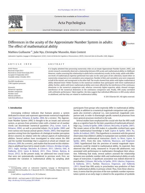 Pdf Differences In The Acuity Of The Approximate Number System In