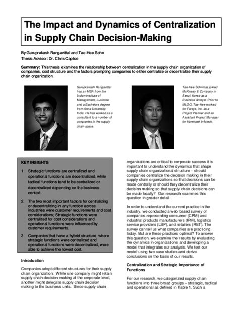 Pdf The Impact And Dynamics Of Centralization In Supply Chain