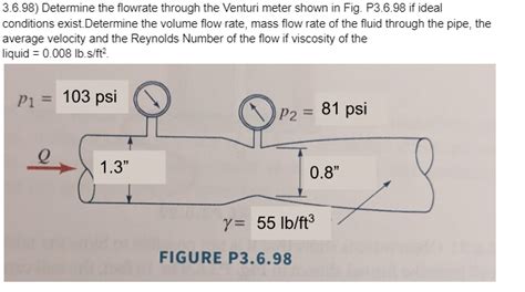 Solved 3 6 98 Determine The Flowrate Through The Venturi