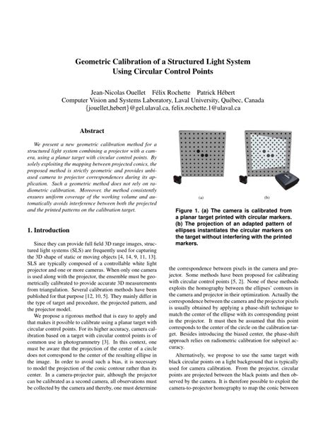 Pdf Geometric Calibration Of A Structured Light System Using Circular Control Points