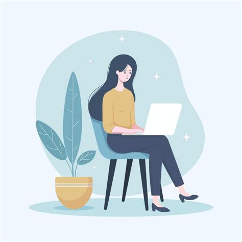 Premium Vector Illustration Of A Young Woman Working With Laptop Flat Style Vector Illustration