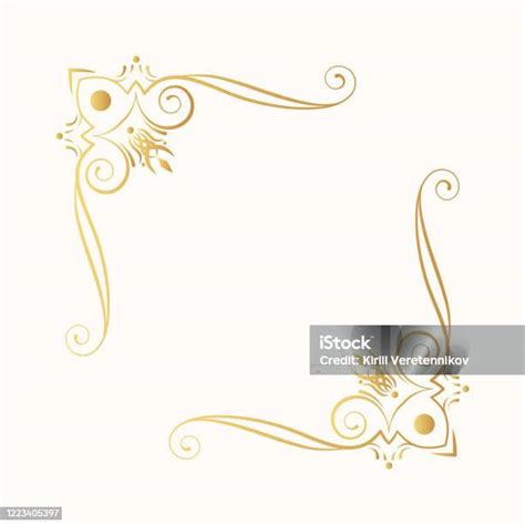 손으로 그린 스퀘어 럭셔리 골든 프레임 골드 우아한 로얄 테두리 벡터 고립 된 빈티지 모노그램입니다 클래식 웨딩 초대 템플릿입니다 결혼식에 대한 스톡 벡터 아트 및 기타