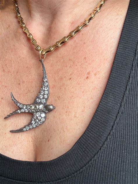 Victorian Old Mine Cut Diamond Swallow Pendant Estate Jewelry Mama