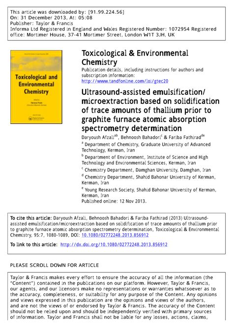 Pdf Ultrasound Assisted Emulsificationmicroextraction Based On Solidification Of Trace