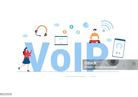 Voip 또는 전화 통신 체계 기술과 네트워크 전화 통화 소프트웨어를 가진 인터넷 프로토콜을 통해 음성 템플릿 손으로 그린 만화