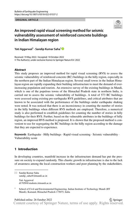 An Improved Rapid Visual Screening Method For Seismic Vulnerability