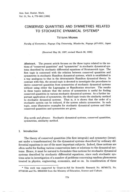 Pdf Conserved Quantities And Symmetries Related To Stochastic Dynamical Systems