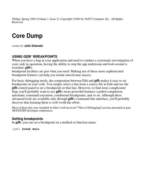 Core Dump Using Gdb Breakpoints Pdf Pointer Computer Programming Debugging