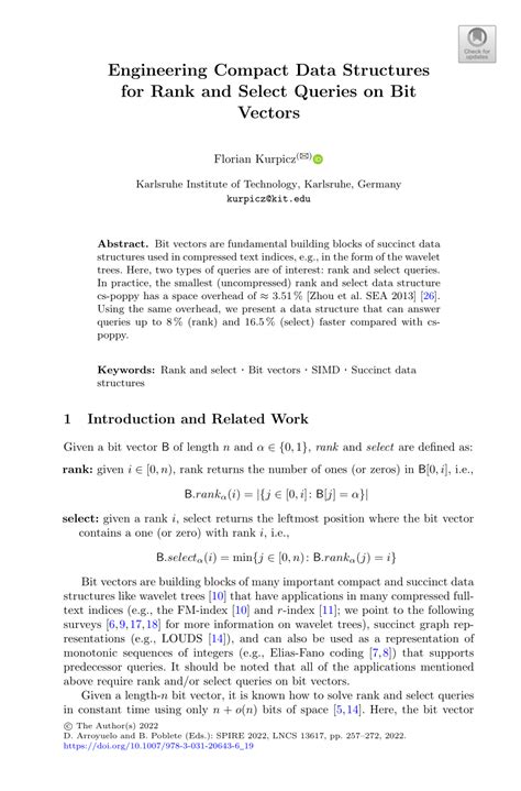 Pdf Engineering Compact Data Structures For Rank And Select Queries On Bit Vectors