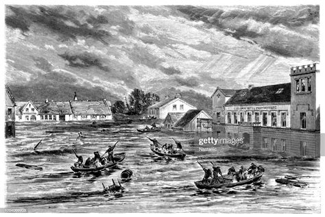 Schleswig Old Town In The Event Of Flooding Around 1873 High Res Vector