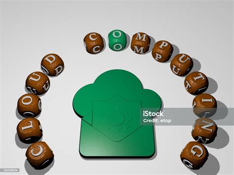 개념 및 프리젠 테이션의 관련 의미에 대한 금속 주사위 문자로 만든 아이콘 주위에 클라우드 컴퓨팅 그래픽과 텍스트의 3d 그림 배경과 파란색 0명에 대한 스톡 사진 및 기타