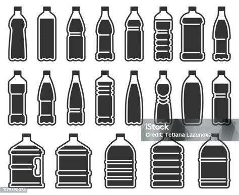 플라스틱 병 실루엣 아이콘입니다 미네랄 워터 드링크 보틀 쿨러 순수 액체 패키지 스텐실 벡터 아이콘 세트 개체 그룹에 대한 스톡 벡터 아트 및 기타 이미지 Istock