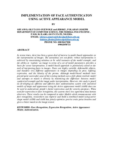 doc implementation of face authenticaton using active appearance model folahan jiboku
